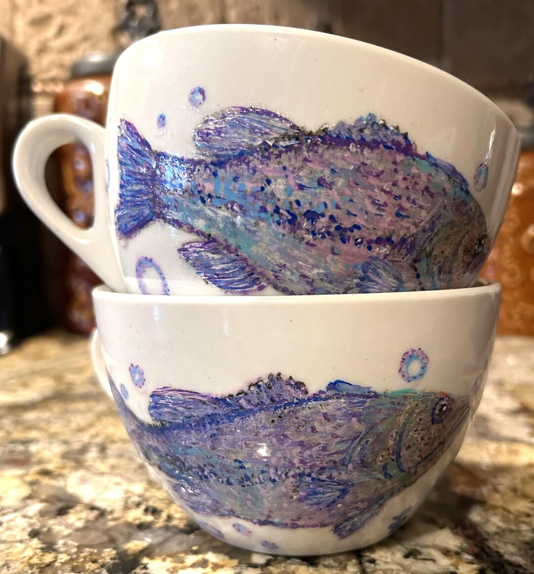 Fish Mugs, Hand Painted Colorful Fish Coffee Cups - Etsy