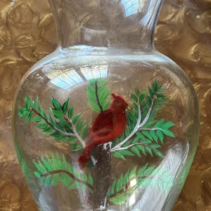 Cardinal Vase, Painted Cardinal Glass Vase, Floral Vase - Etsy