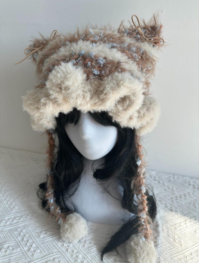 Oat Milk Fluffy Jellyfish Hat, Cat Ear Hat, Crochet Hat, Beanie, Gift ...