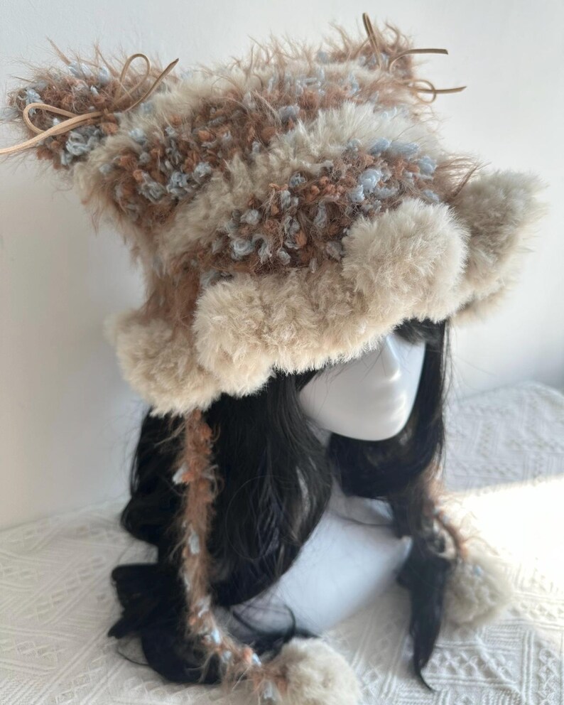 Oat Milk Fluffy Jellyfish Hat, Cat Ear Hat, Crochet Hat, Beanie, Gift ...