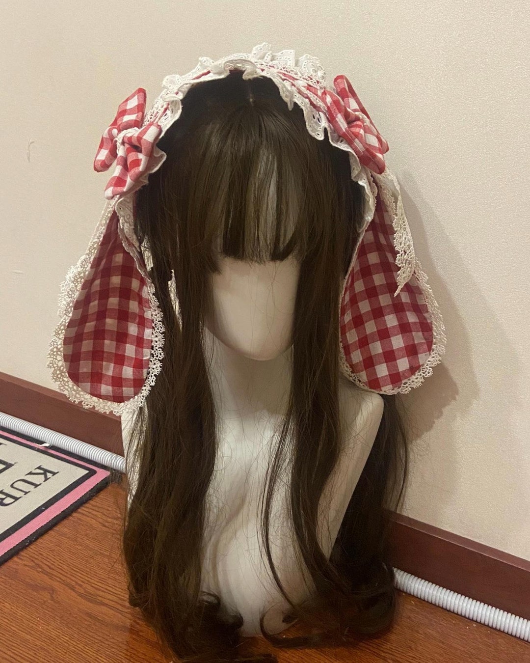 Red Plaid Bunny Ear Headband, Rabbit Hat, Lolita Fashion, Custom Lolita ...