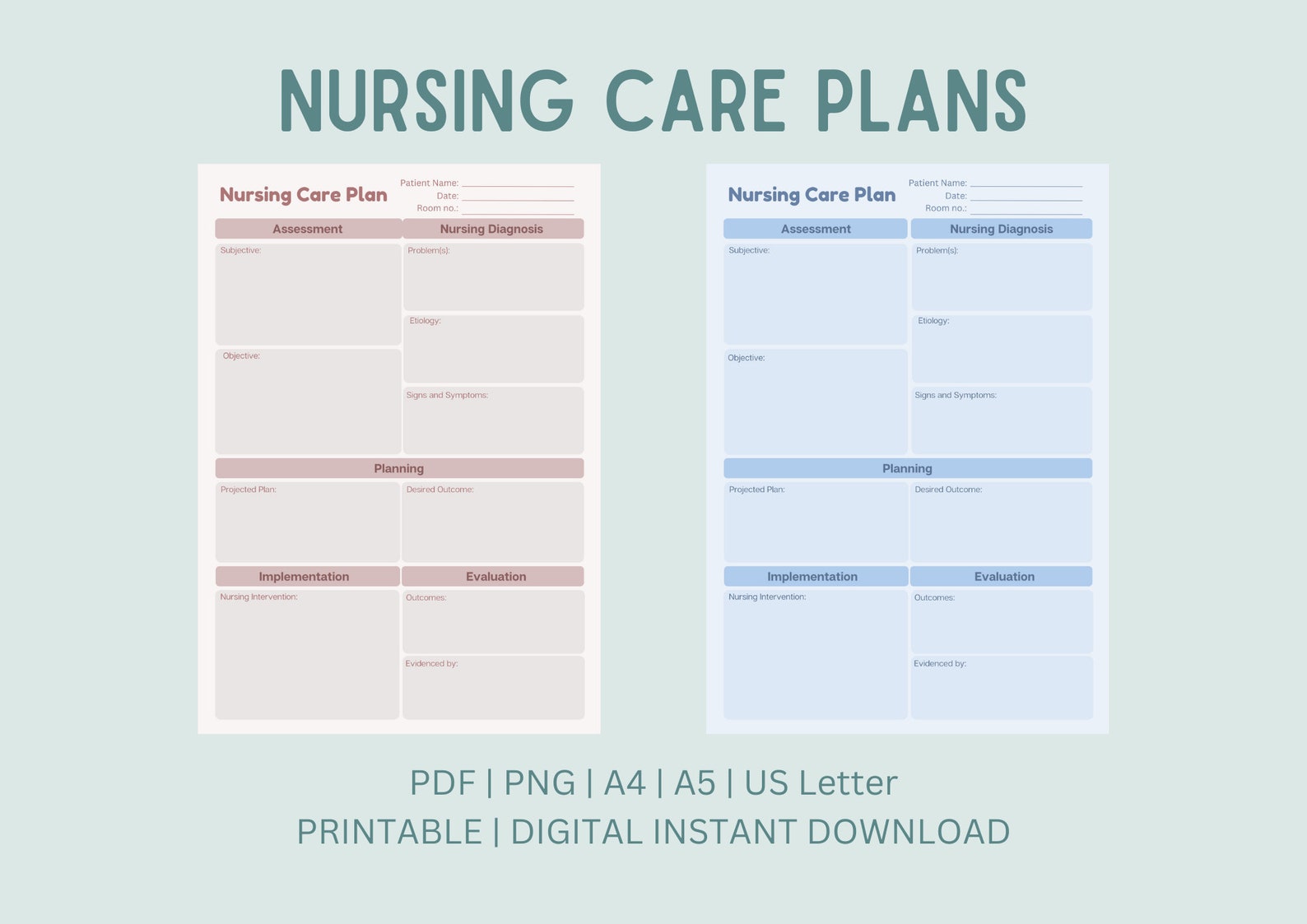 Nursing Care Plan Minimalist Printable Digital Template - Etsy