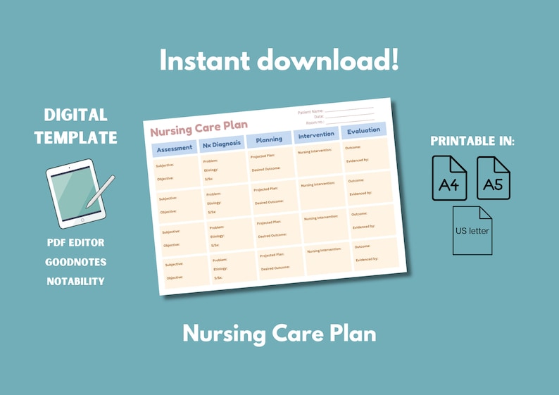 Nursing Care Plan table Form Printable Digital Template - Etsy