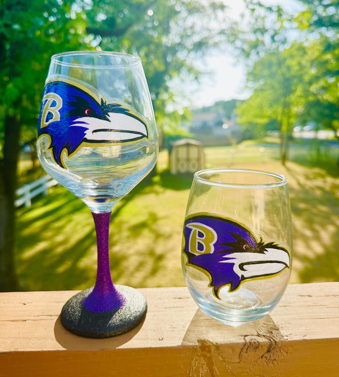 Baltimore Ravens Hand-painted Burgundy & Stemless Wine Glass Duo - Etsy