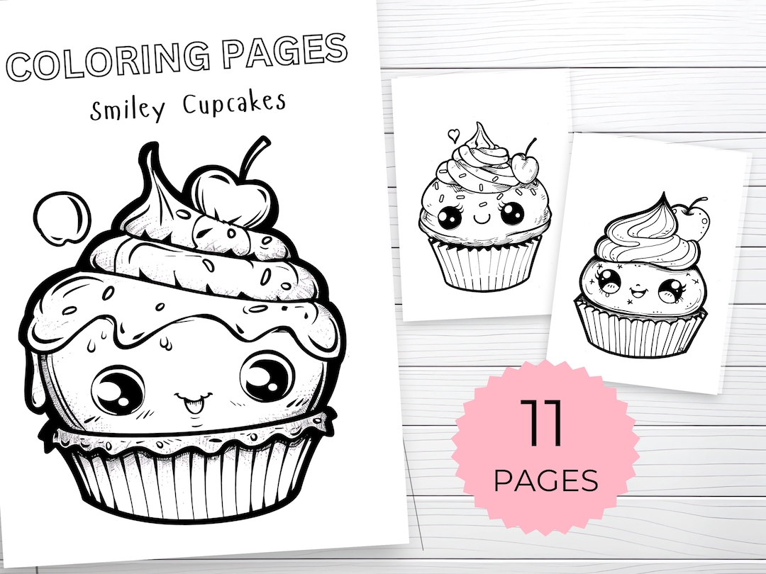 Smiley Cupcakes | Printable Coloring Pages | Desserts | PDF Download ...