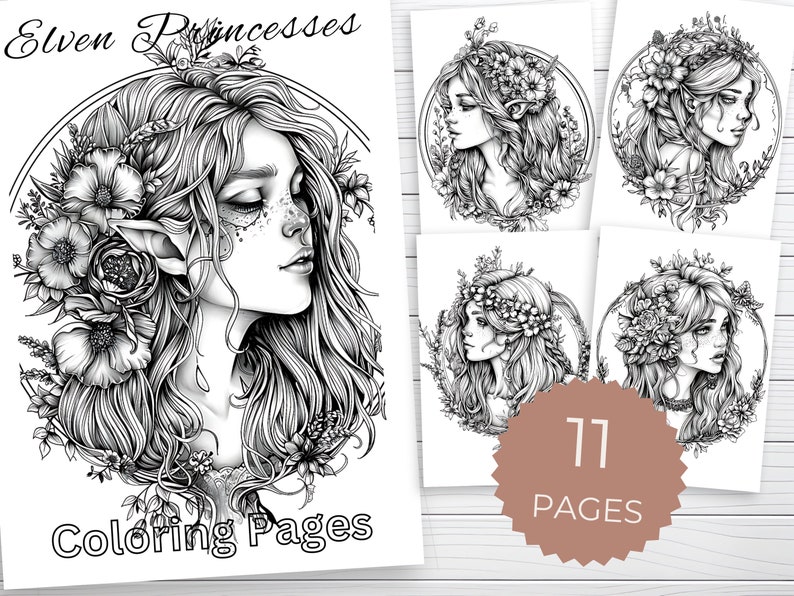 Elven Princess Coloring Pages, Stress Relief Activity (PDF) - Etsy