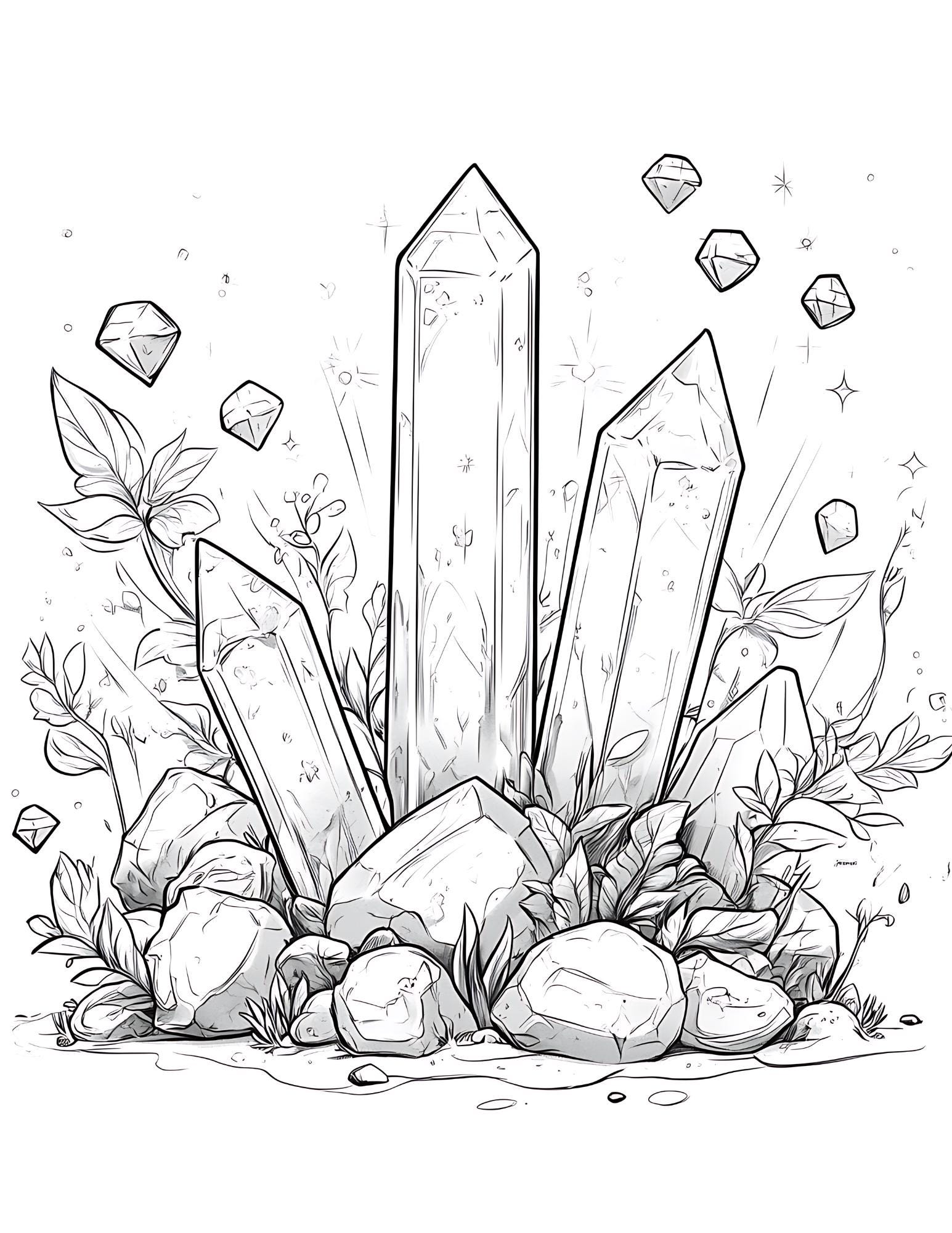 Fantasy Crystal Critters Coloring Pages | Grayscale Chibi Art (PDF) - Etsy