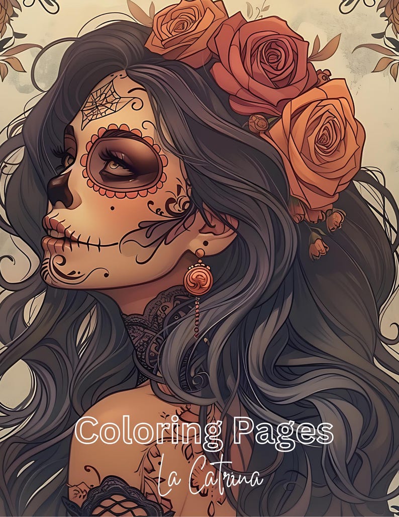 La Catrina Coloring Pages | 14 Dia De Muertos Grayscale Images (PDF ...