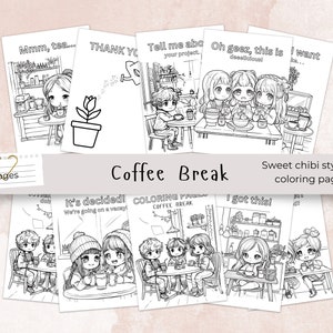 Coffee Break Coloring Pack. Cute Chibi Style Pages. Coloring Pages for ...
