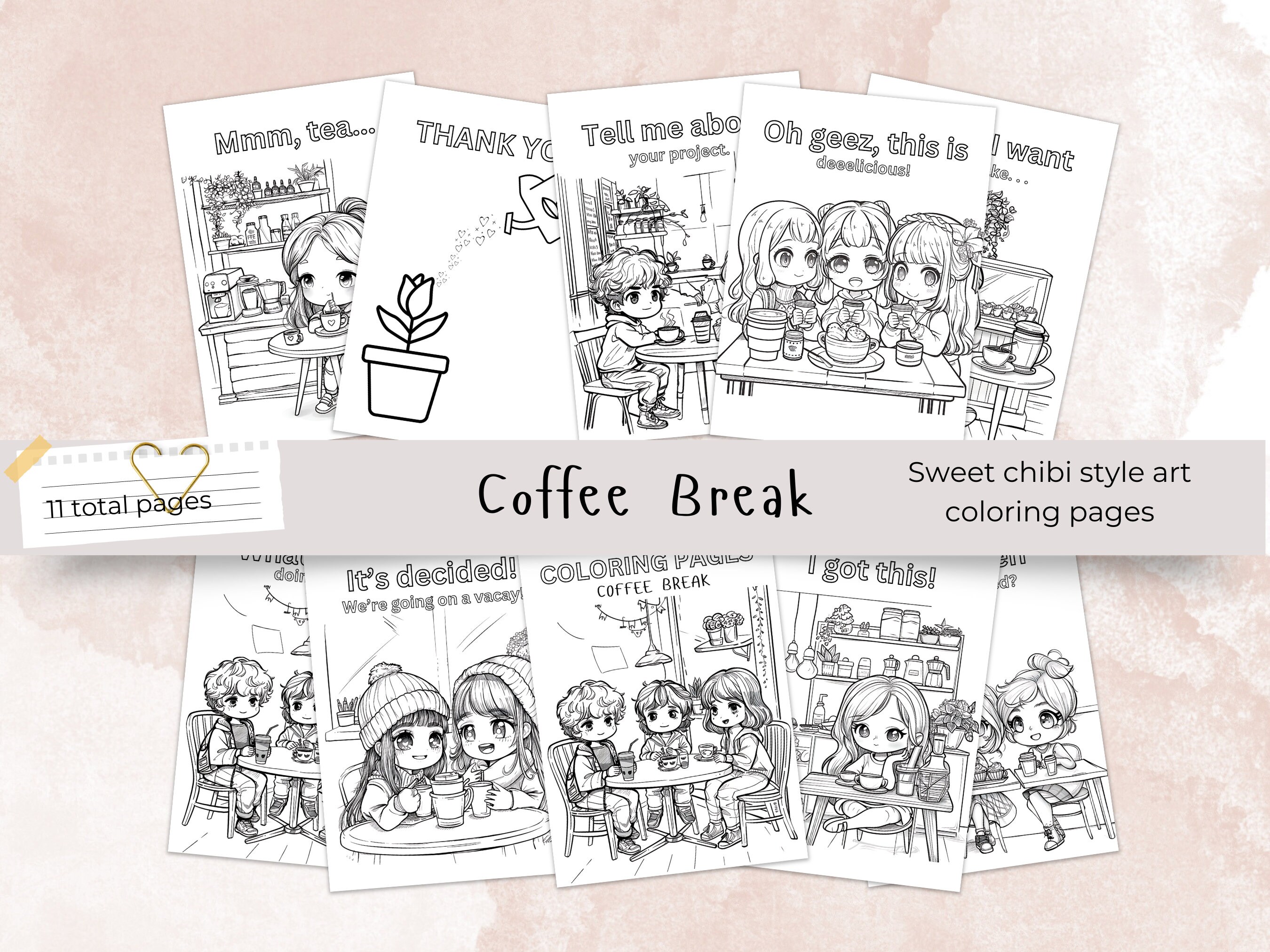 Coffee Break Coloring Pack. Cute Chibi Style Pages. Coloring Pages for ...