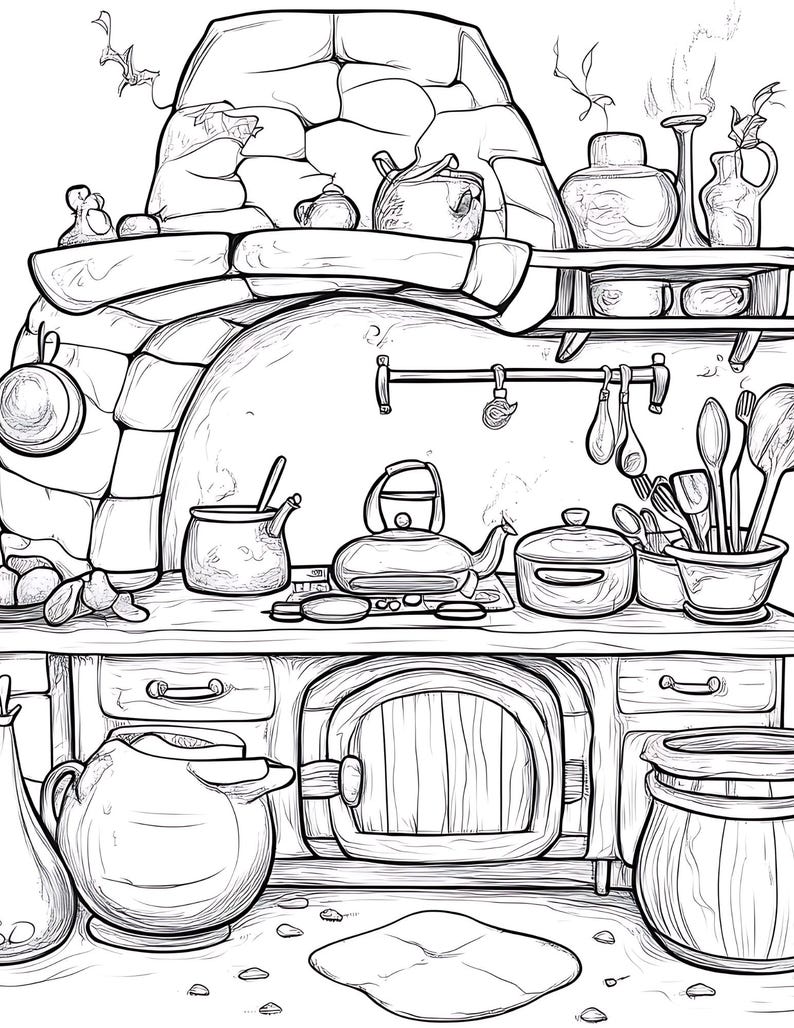 Good Witch's Kitchen Coloring Pages | Printable Digital Download for ...