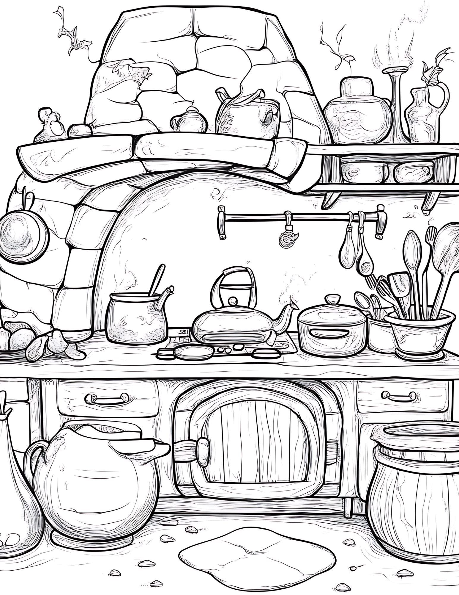 Good Witch's Kitchen Coloring Pages | Printable Digital Download for ...
