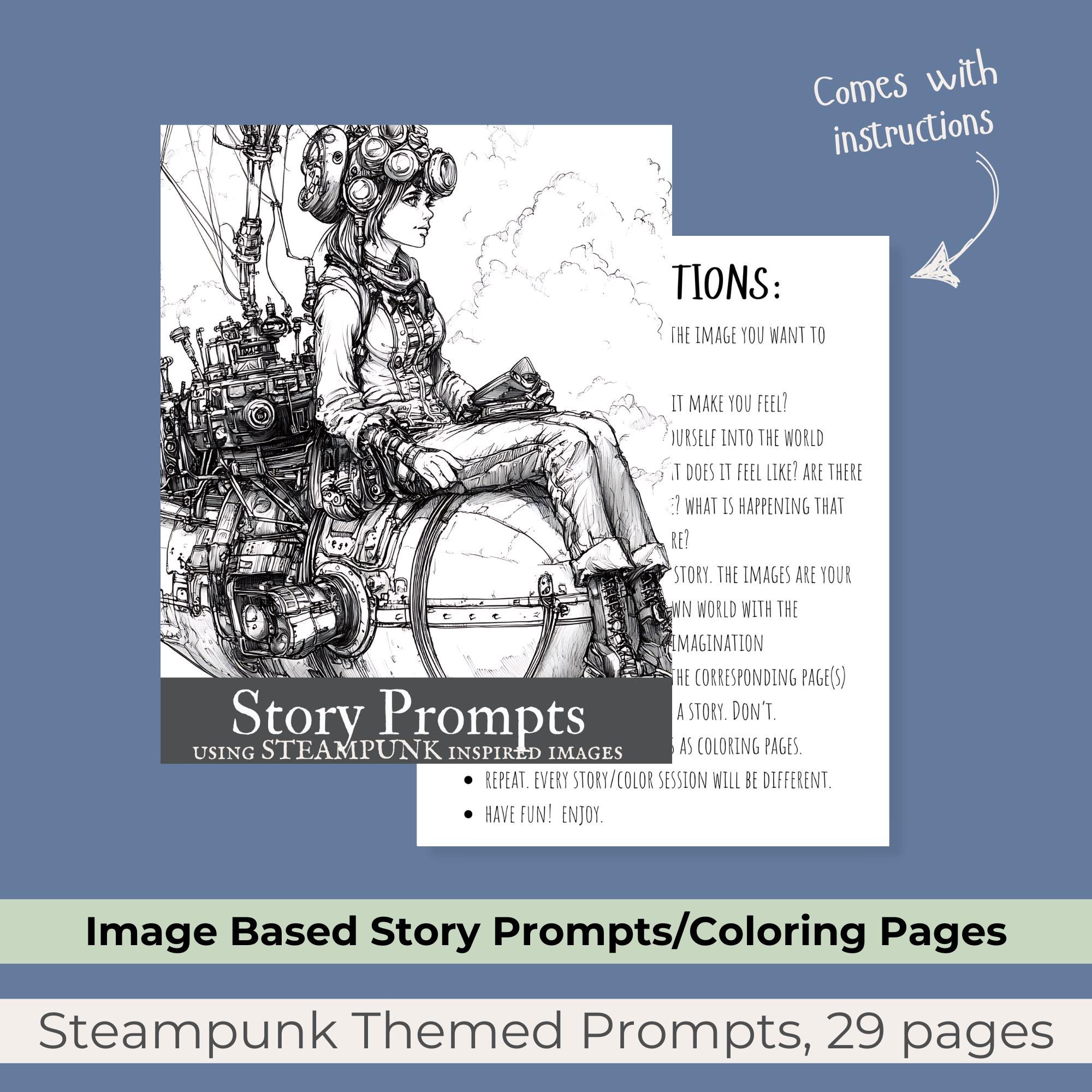Steampunk Story Prompts | PDF Printable Pack of Images and Note Sheets ...