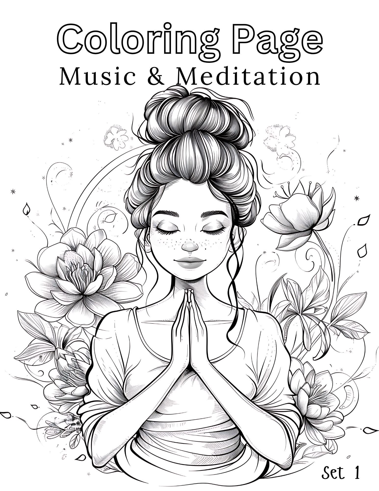Music Meditation Coloring Pages for Adults, Spiritual Art (PDF Download ...