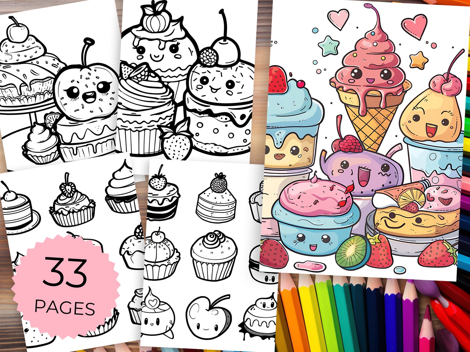 Kawaii Desserts Coloring Pages. PDF Download. Kawaii Style Art ...