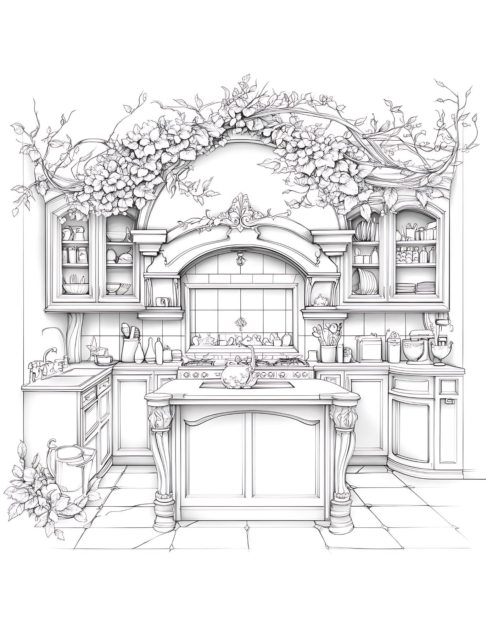 Dream Kitchen Coloring Pages | Printable Digital Download for Adults ...