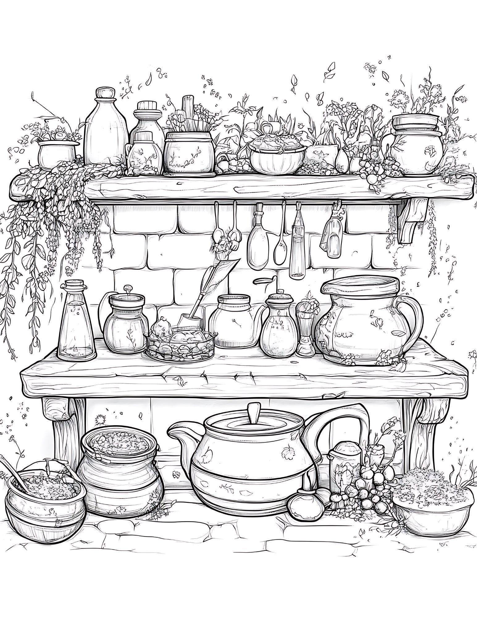 Good Witch's Kitchen Coloring Pages | Printable Digital Download for ...