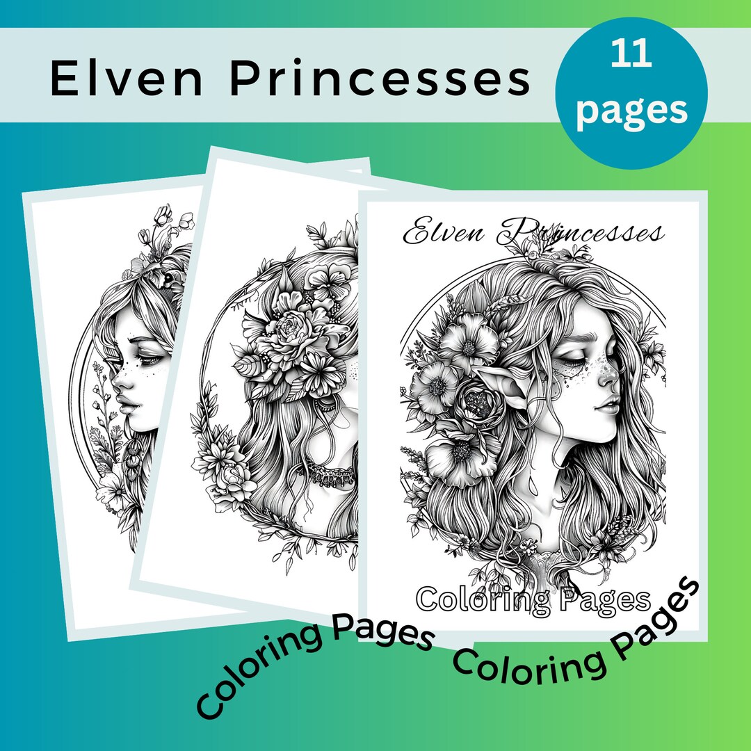 Elven Princess Coloring Pages. Digital Download. Stress Relief Coloring ...