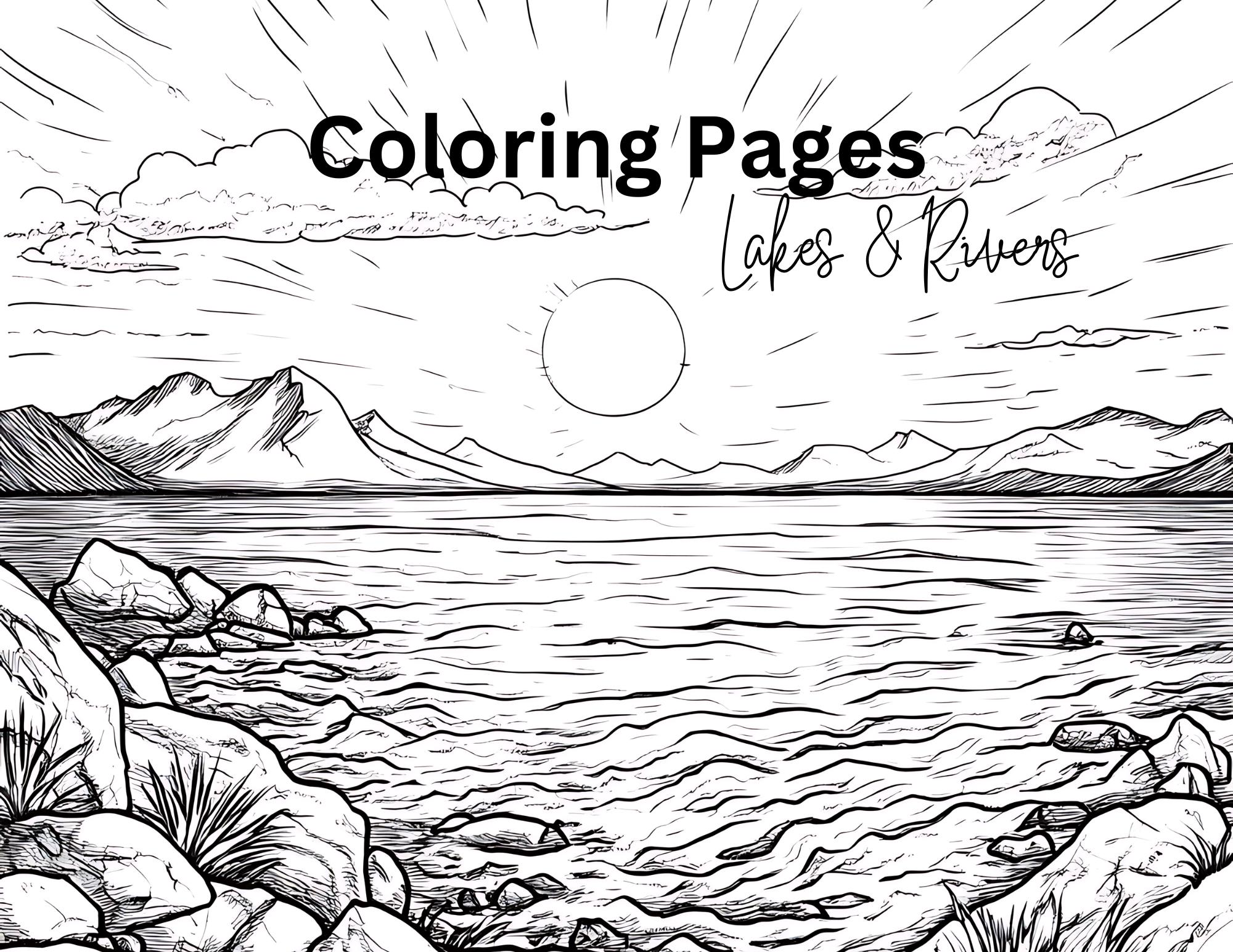 Picturesque Coloring Pages of Lakes and Rivers Mountain Backdrop 11 ...