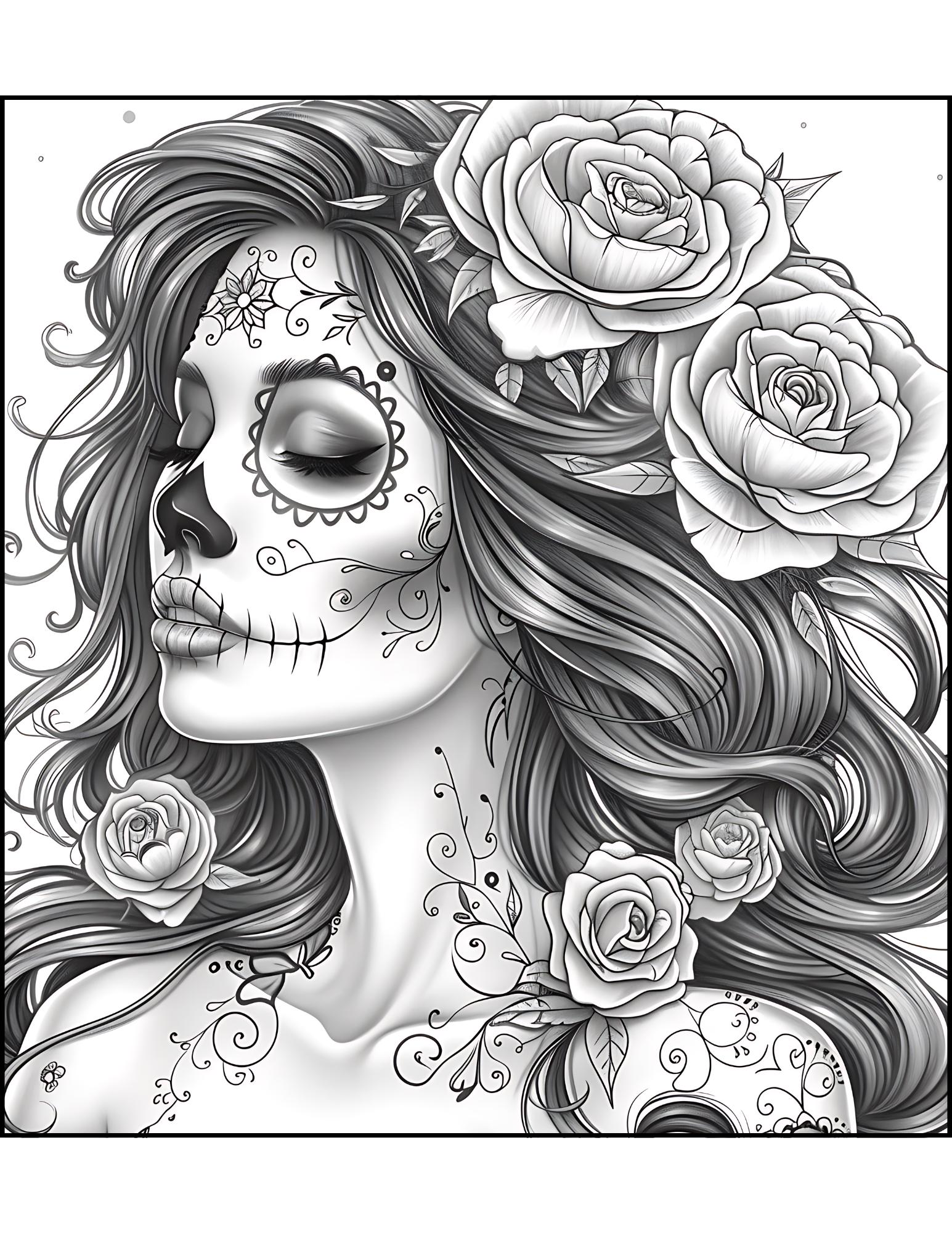 La Catrina Coloring Pages | 14 Dia De Muertos Grayscale Images (PDF ...
