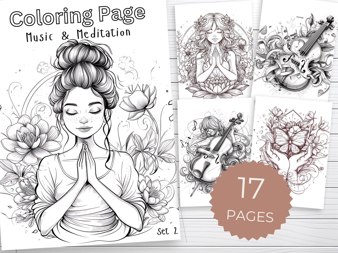 Music Meditation Coloring Pages for Adults, Spiritual Art (PDF Download ...