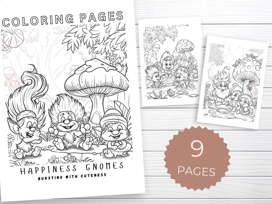 Happiness Gnomes Coloring Pack. Silly Gnomes. Easy to Color. Art for ...