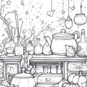 Good Witch's Kitchen Coloring Pages | Printable Digital Download for ...