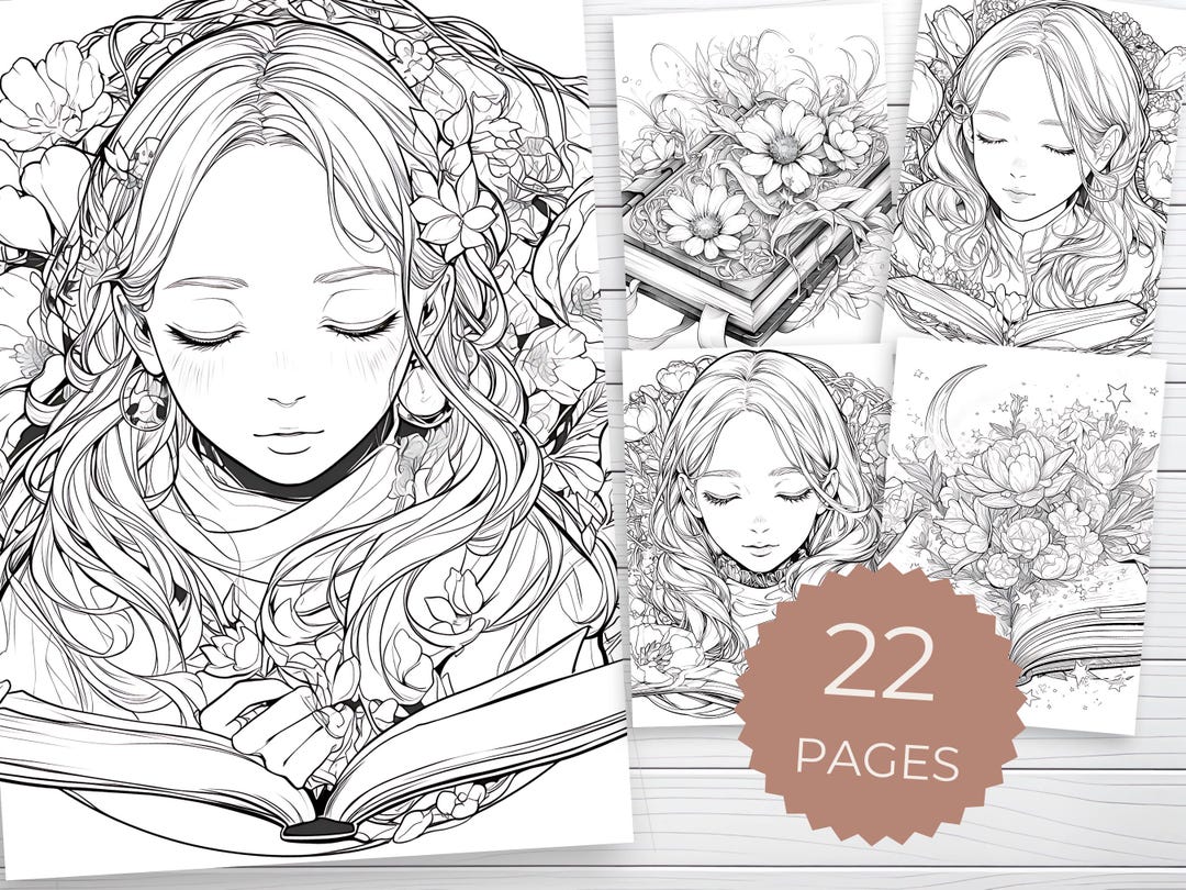 Storyteller Coloring Pages | Serene, Peaceful Reading Girl | High ...