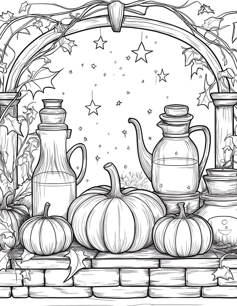 Good Witch's Kitchen Coloring Pages | Printable Digital Download for ...