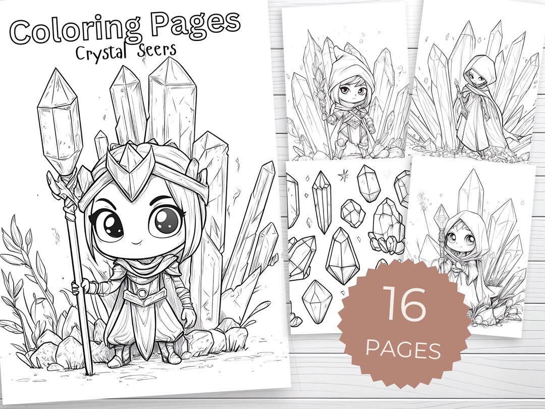 Fantasy Crystal Seers Coloring Pages | Chibi Style Illustration ...