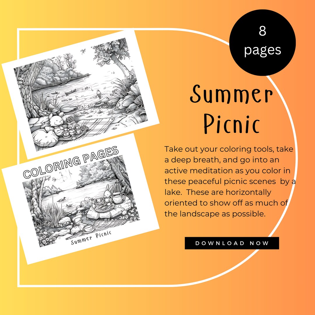 Picnic by a Lake Coloring Pages. Summer Picnic Coloring Pages. Peaceful ...