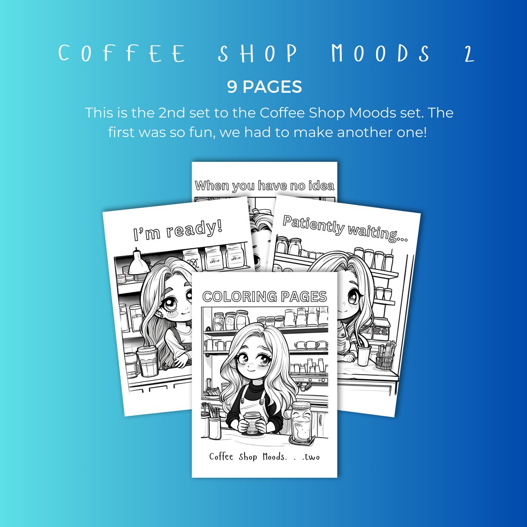 Coffee Shop Themed Coloring Pages. Chibi Style Japanese Graphic ...