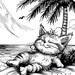 Sun Bathing Cats Coloring Pages. Funny Cat. Relaxation. Beach, Summer ...