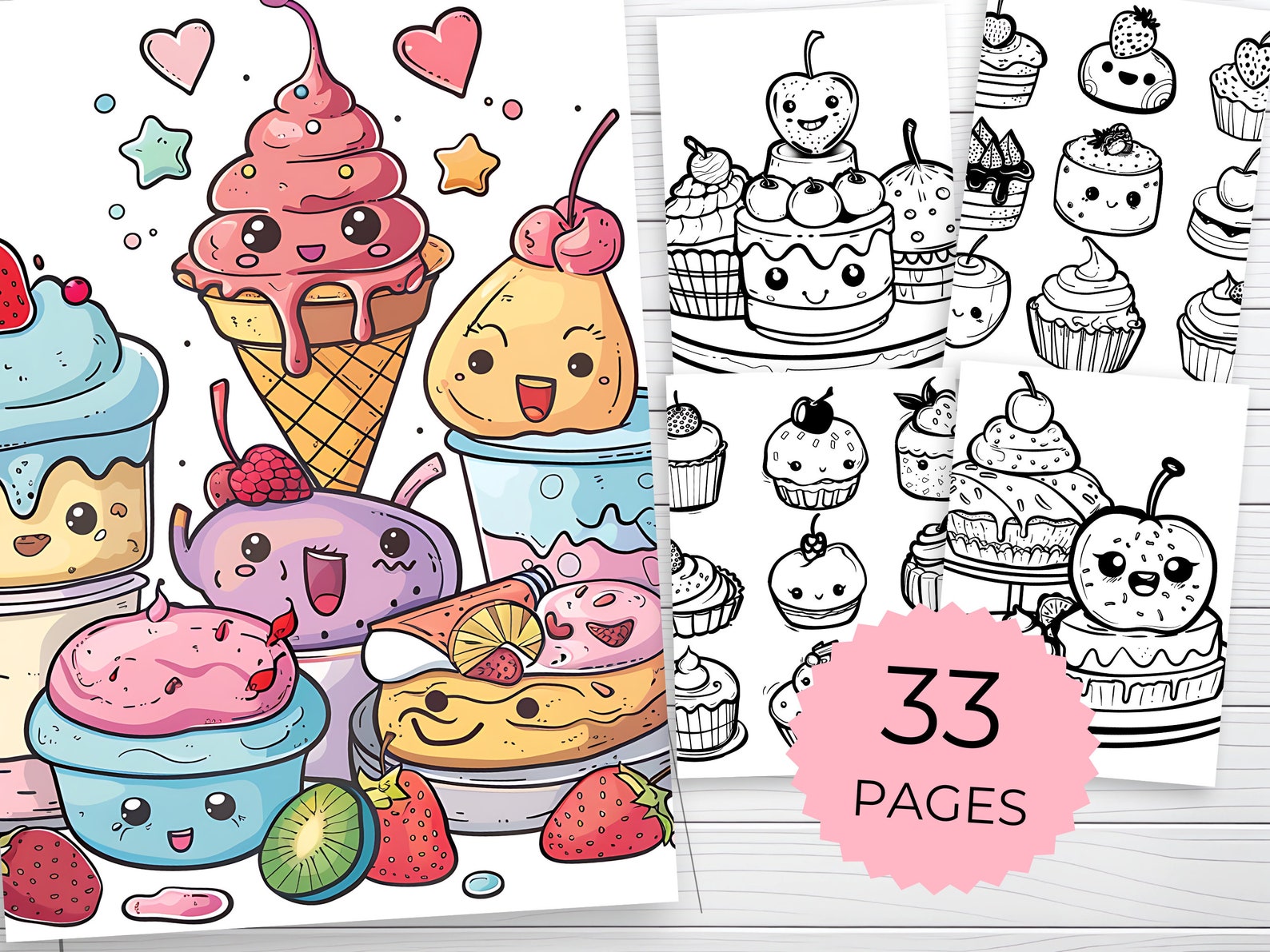 Kawaii Desserts Coloring Pages. PDF Download. Kawaii Style Art ...