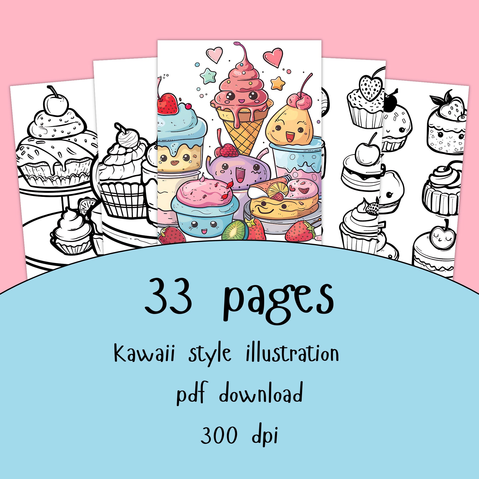 Kawaii Desserts Coloring Pages. PDF Download. Kawaii Style Art ...