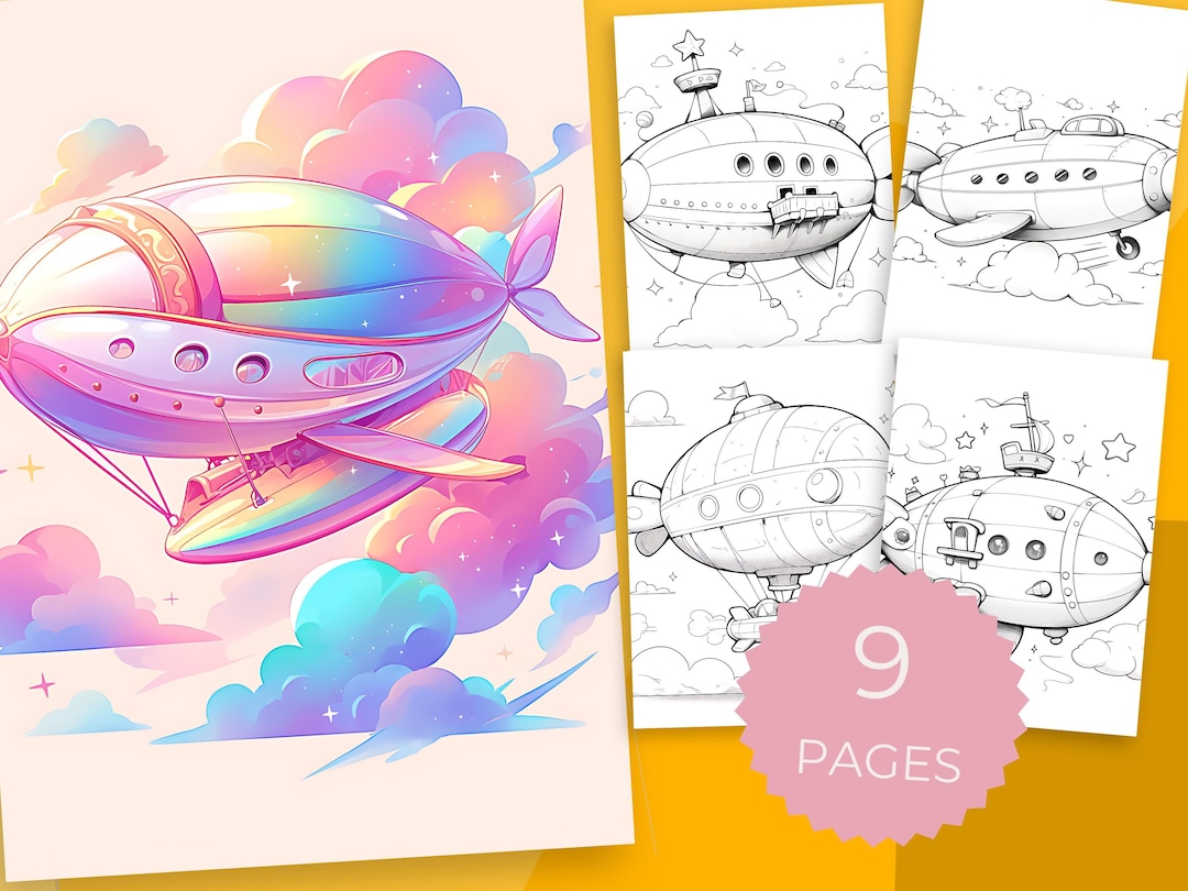 Blimps Coloring Pages | Fantasy Blimps | Steampunk Inspired Blimps ...