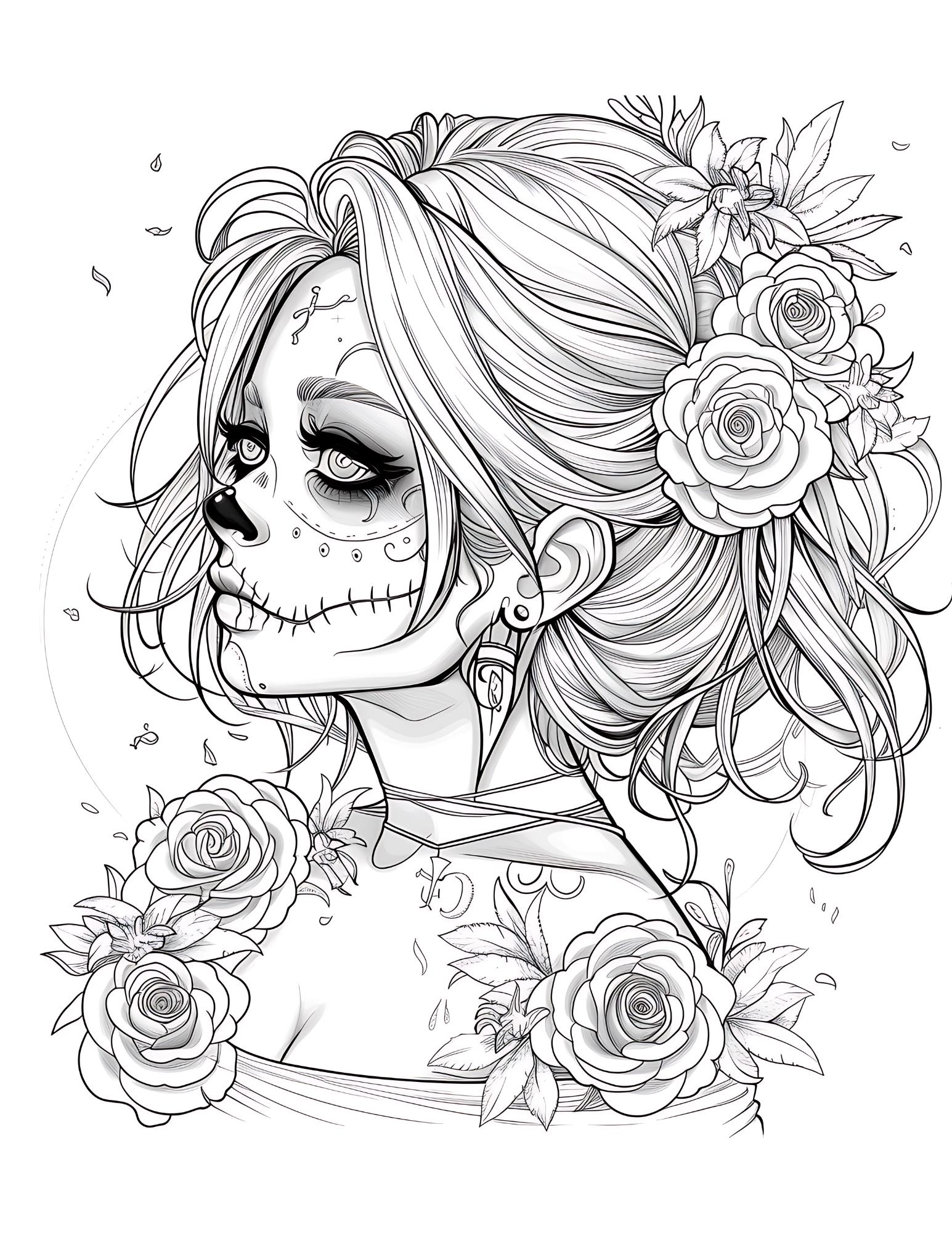 La Catrina Coloring Pages | 14 Dia De Muertos Grayscale Images (PDF ...