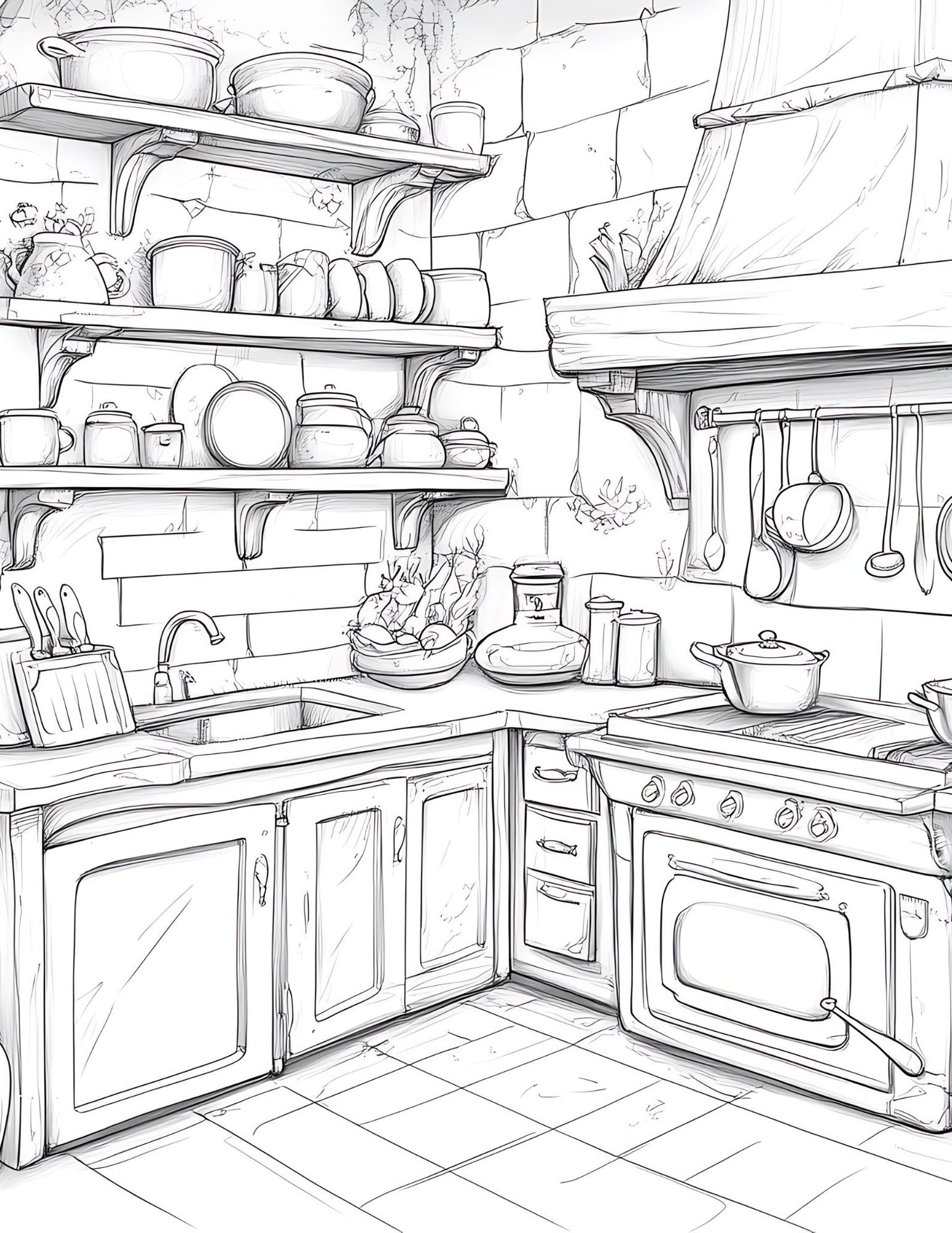 Dream Kitchen Coloring Pages | Printable Digital Download for Adults ...