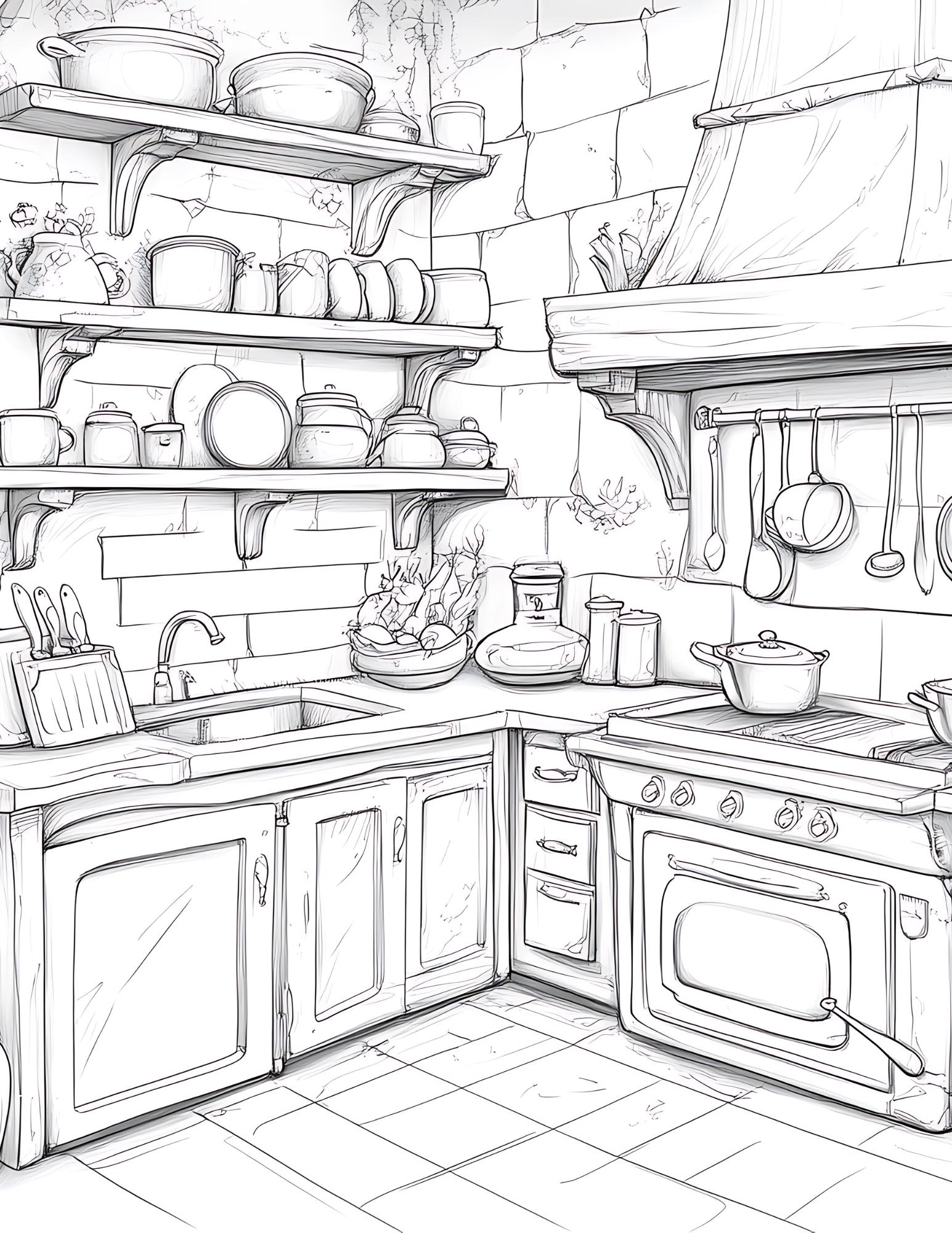 Dream Kitchen Coloring Pages | Printable Digital Download for Adults ...