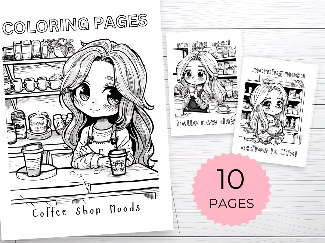 Coffee Shop Moods | Chibi Style Coloring Pages | Cafe | Baristas ...