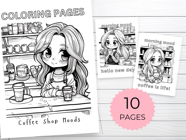 Coffee Shop Moods | Chibi Style Coloring Pages | Cafe | Baristas ...