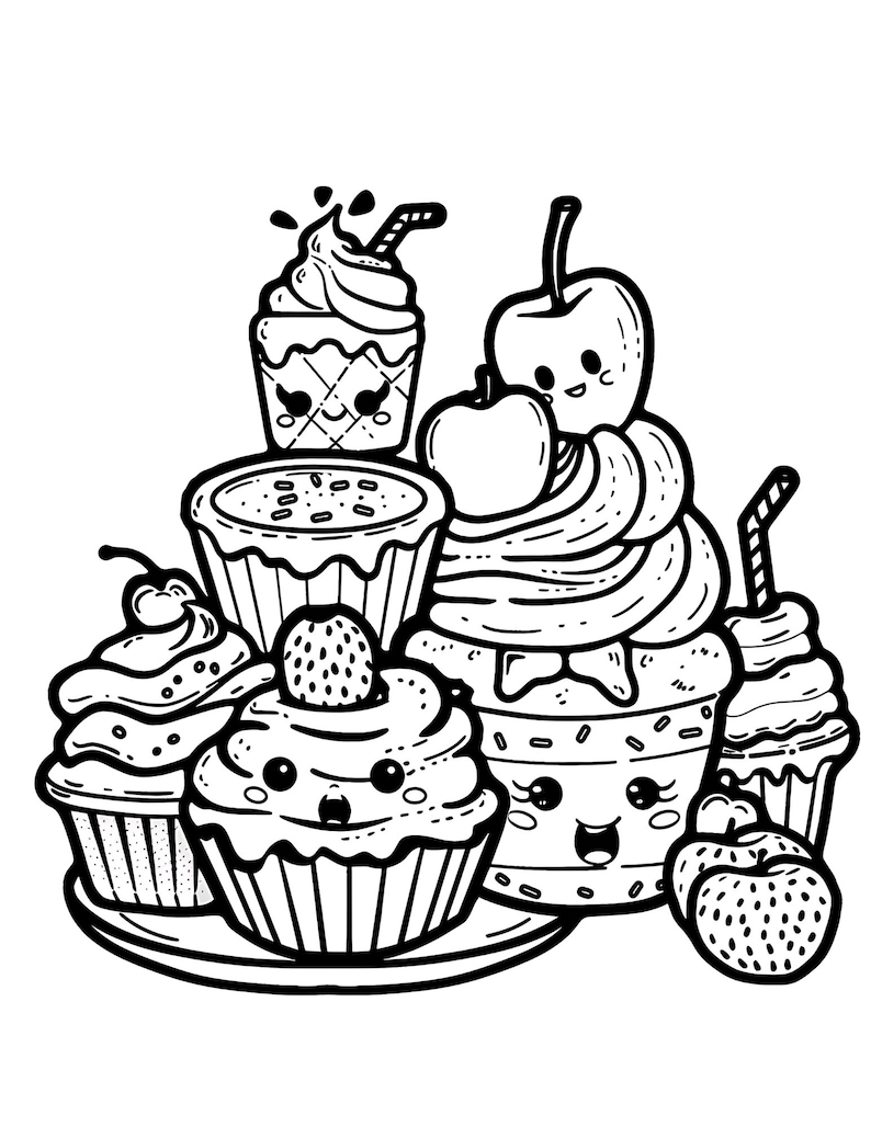 Kawaii Desserts Coloring Pages. PDF Download. Kawaii Style Art ...