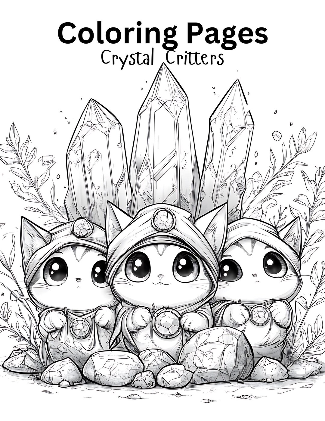 Fantasy Crystal Critters Coloring Pages | Grayscale Chibi Art (PDF) - Etsy