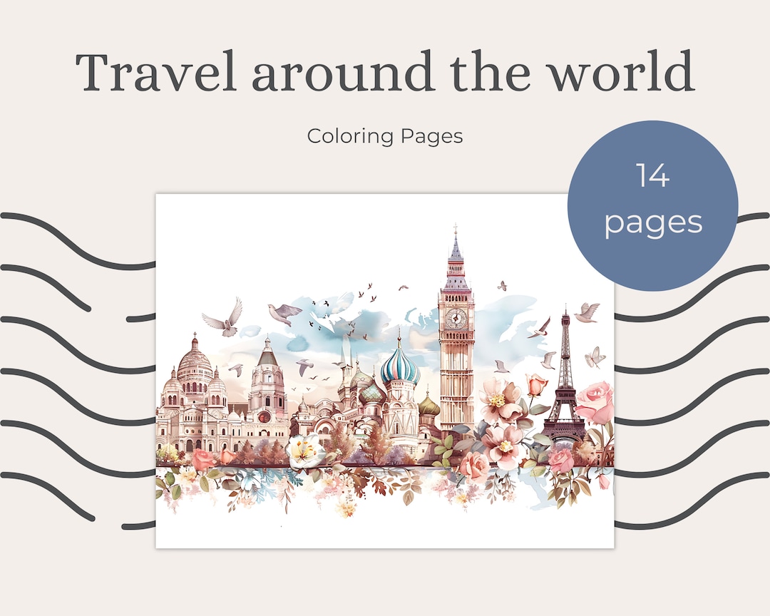World Travel Coloring Pages: Famous Landmarks (PDF Download) - Etsy