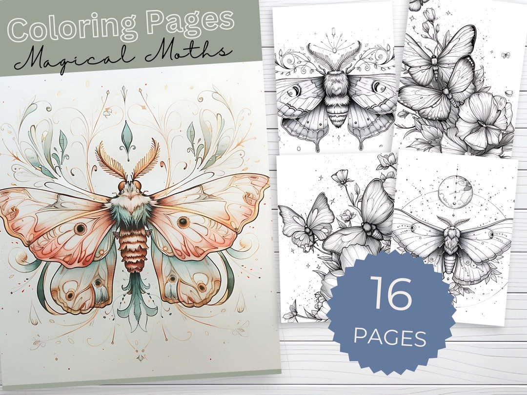 Moth Coloring Pages. 16 Page PDF Download. Coloring Pages for Adult ...