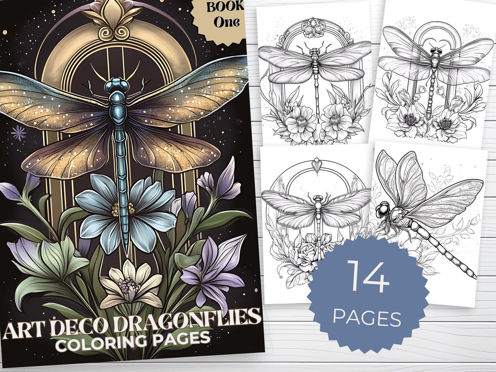 Art Deco Dragonflies | Book 1 Coloring Pack | Easy to Color | Fantasy ...