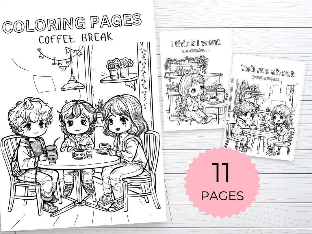 Coffee Break Coloring Pack. Cute Chibi Style Pages. Coloring Pages for ...