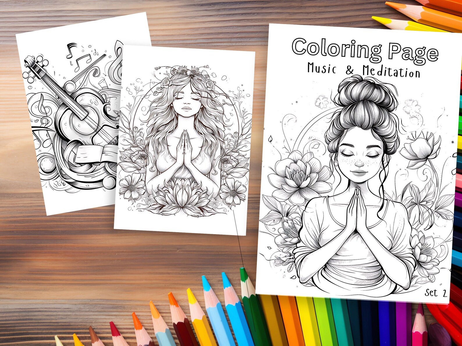 Music Meditation Coloring Pages for Adults, Spiritual Art (PDF Download ...