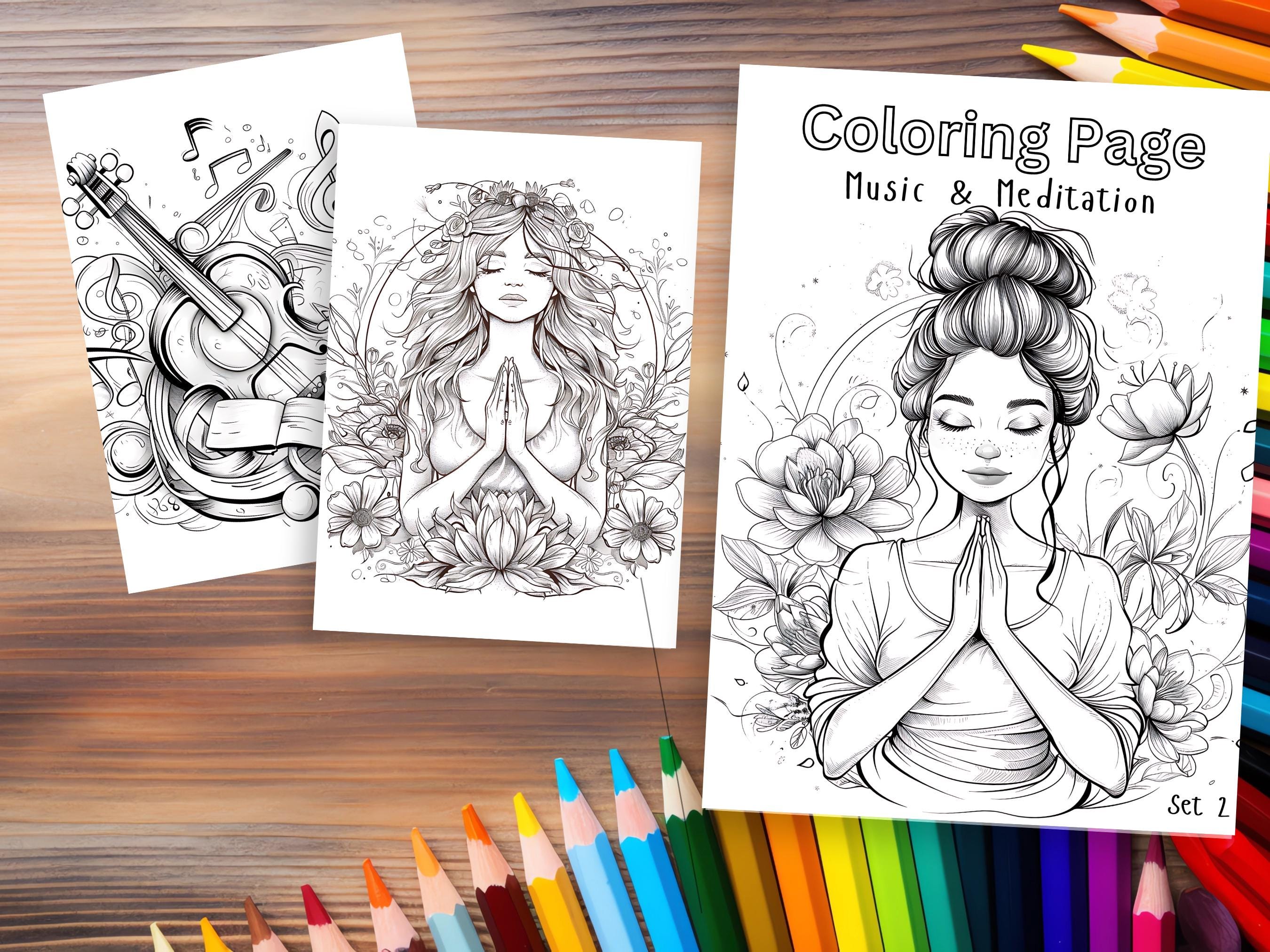Music Meditation Coloring Pages for Adults, Spiritual Art (PDF Download ...
