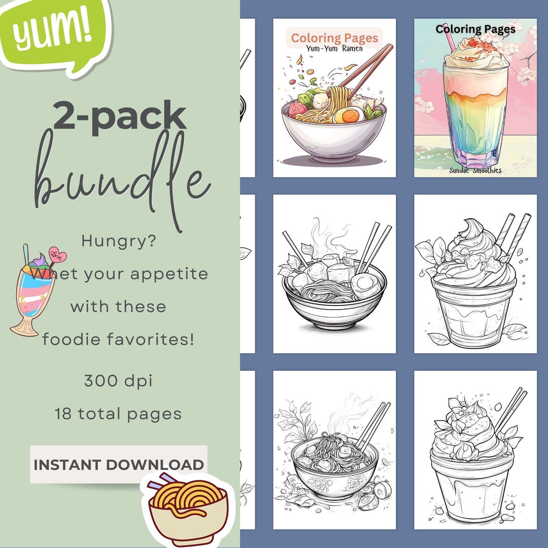 Ramen Bowls and Sundaes, Oh My! | Coloring Pack Bundle | Foodie ...